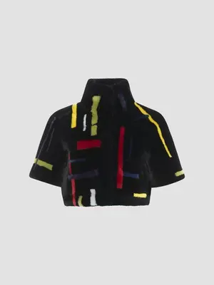 Gorski Reversible Shearling Lamb Bolero With Cropped Sleeves Black Multi
