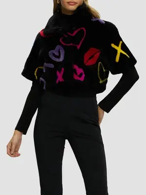 Gorski Reversible Shearling Lamb Bolero With Cropped Sleeves - Black