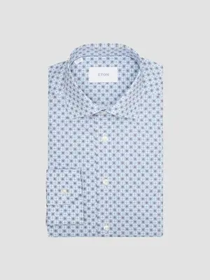 Eton Slim-fit Diamond Geometric Print Dress Shirt - Blue