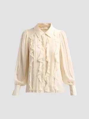 Ramy Brook Claire Silk Ruffle Blouse - Bone