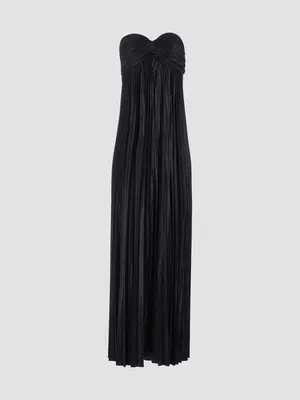 Retrofete Zoa Metallic Pleated Strapless Gown Black