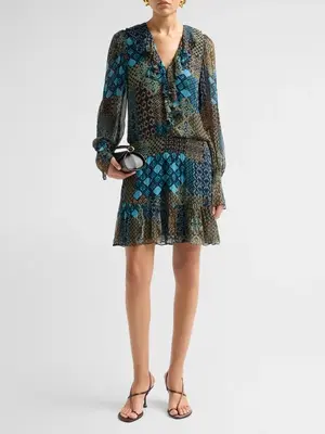 Ramy Brook Astrid Printed Blouson Mini Dress