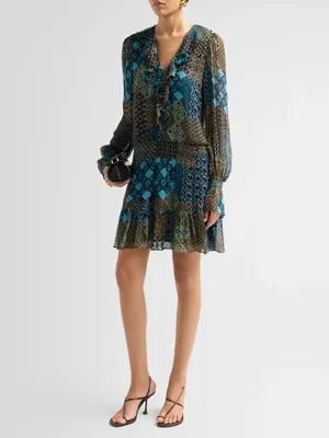 Ramy Brook Astrid Printed Blouson Mini Dress
