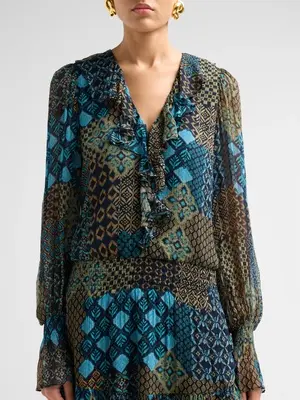 Ramy Brook Astrid Printed Blouson Mini Dress
