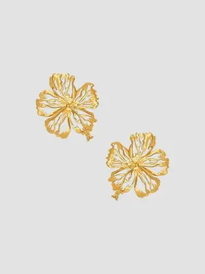 Oscar De La Renta 24k--plated Hibiscus Stud Earrings - Gold