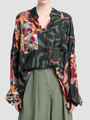 Dries Van Noten Casia Printed Fluid Shirt - Khaki