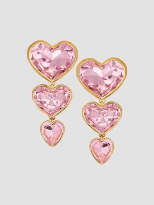 Oscar De La Renta 24k-gold-plated & Glass Crystal Clip-on Heart Drop Earrings - Pink