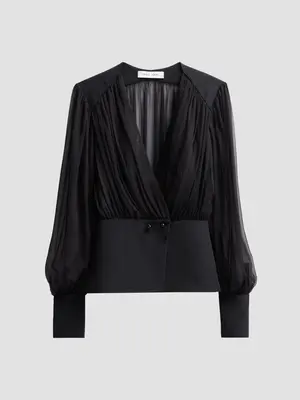 Prabal Gurung Chiffon Silk Ruched Blouse