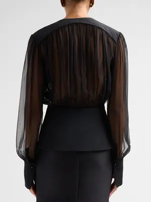 Prabal Gurung Chiffon Silk Ruched Blouse