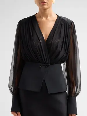 Prabal Gurung Chiffon Silk Ruched Blouse