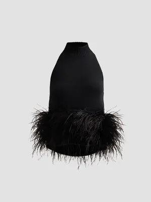 Ramy Brook Kelly Ostrich Feather Wool-blend Top - Black