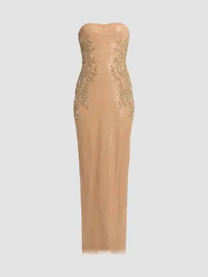 Prabal Gurung Michaela Sequined Floral Strapless Gown - Beige