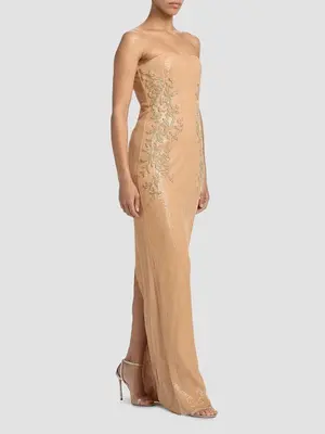 Prabal Gurung Michaela Sequined Floral Strapless Gown