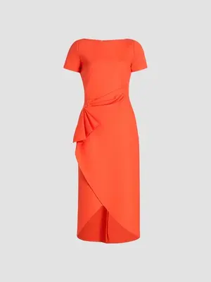 Oscar De La Renta Draped-waist Wool-blend Short-sleeve Day Dress - Paprika