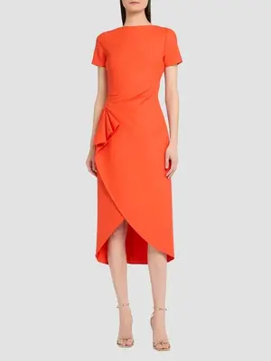 Oscar De La Renta Draped-waist Wool-blend Short-sleeve Day Dress