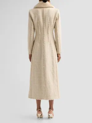 Ramy Brook Betsy Faux-fur Collar Tweed Longline Coat