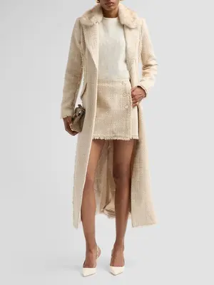 Ramy Brook Betsy Faux-fur Collar Tweed Longline Coat