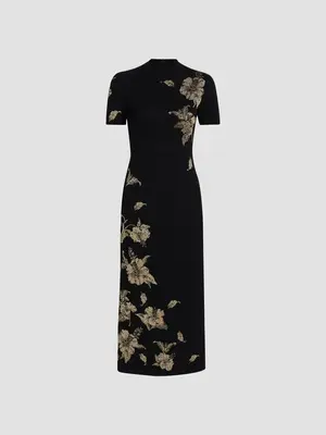 Oscar De La Renta Hibiscus Metallic Jacquard Cocktail Dress