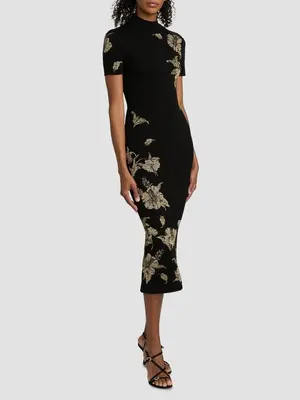Oscar De La Renta Hibiscus Metallic Jacquard Cocktail Dress
