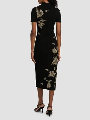 Oscar De La Renta Hibiscus Metallic Jacquard Cocktail Dress