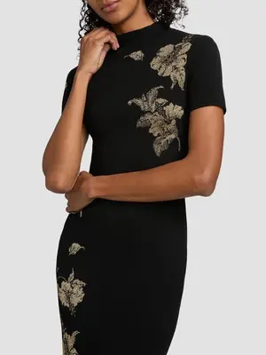 Oscar De La Renta Hibiscus Metallic Jacquard Cocktail Dress