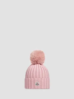 Moncler Beanie Hat In Wool Pink