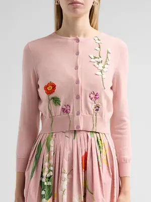 Oscar De La Renta Mixed Floral-embroidered Wool Cardigan