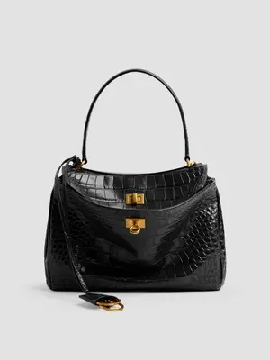 Balenciaga Rodeo Small Crocodile Embossed Shoulder Bag - Black
