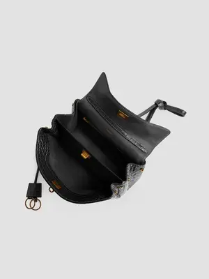 Balenciaga Rodeo Small Crocodile Embossed Shoulder Bag - Black
