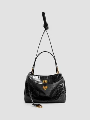 Balenciaga Rodeo Small Crocodile Embossed Shoulder Bag - Black