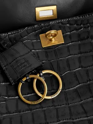 Balenciaga Rodeo Small Crocodile Embossed Shoulder Bag - Black
