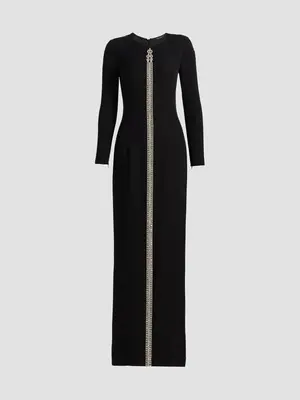 REEM ACRA Crêpe Crystal Detail Column Gown - Black