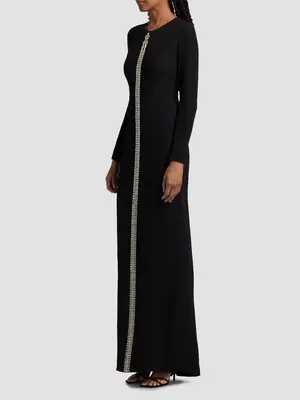 REEM ACRA Crêpe Crystal Detail Column Gown