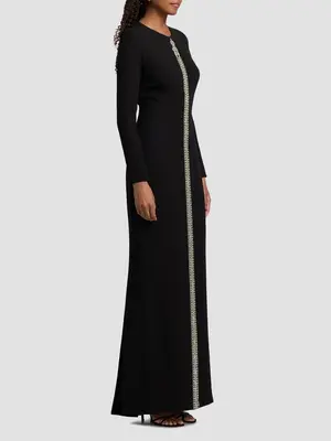 REEM ACRA Crêpe Crystal Detail Column Gown