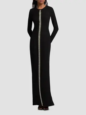 REEM ACRA Crêpe Crystal Detail Column Gown
