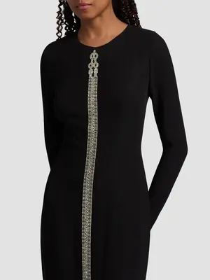 REEM ACRA Crêpe Crystal Detail Column Gown
