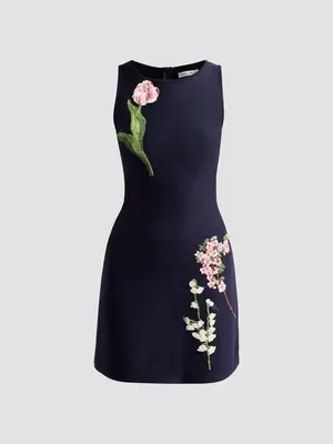 Oscar De La Renta Floral-embroidered A-line Mini Dress