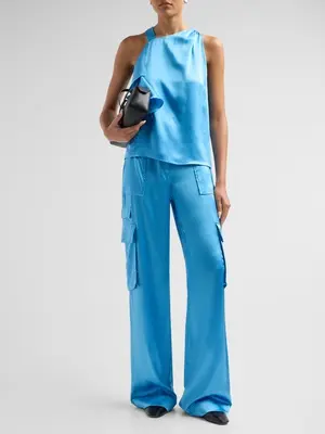 Ramy Brook Hannah Satin Wide-leg Cargo Pants - Oasis