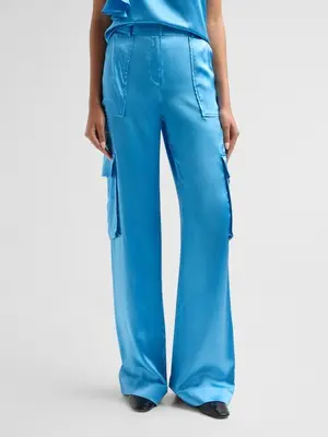 Ramy Brook Hannah Satin Wide-leg Cargo Pants - Oasis