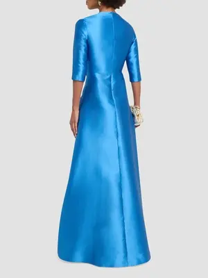 REEM ACRA Mikado Embroidered Three-quarter Sleeve Gown