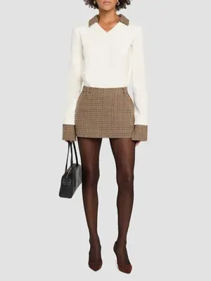 SEROYA Maia Houndstooth Shirt-trim Knit Sweater