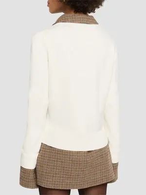 SEROYA Maia Houndstooth Shirt-trim Knit Sweater