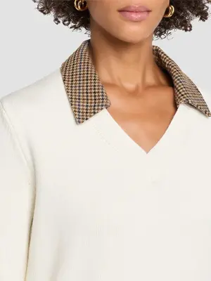 SEROYA Maia Houndstooth Shirt-trim Knit Sweater
