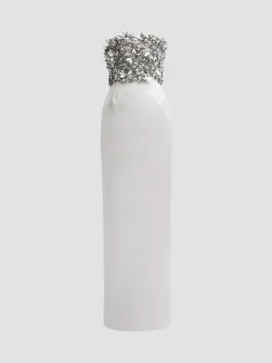 Prabal Gurung Floral-embellished Strapless Column Gown - Silver