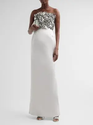 Prabal Gurung Floral-embellished Strapless Column Gown