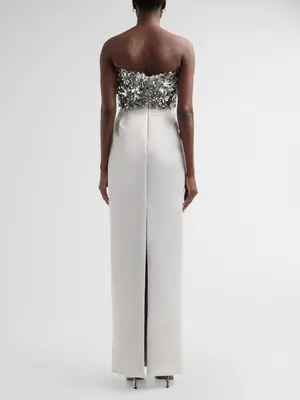 Prabal Gurung Floral-embellished Strapless Column Gown
