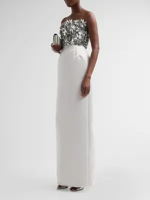 Prabal Gurung Floral-embellished Strapless Column Gown