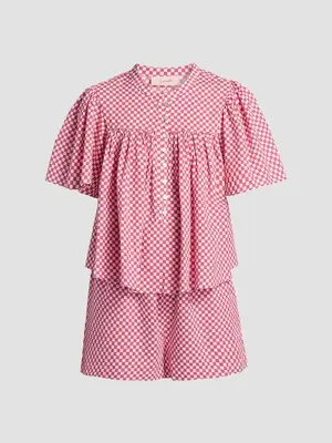 PAPINELLE Anais Gathered Boxer Pajamas - Raspberry