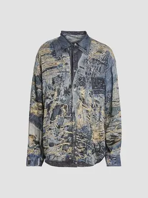Acne Studios Setar Torn Scribble Printed Linen Shirt - Denim Blue