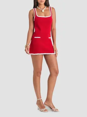 SEROYA Brianna Two-tone Knit Mini Dress - Derby Red Eggshell